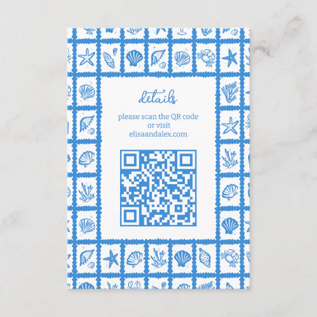 Seashell Grid Beach Wedding CUSTOM QR Code Enclosure Card | Zazzle