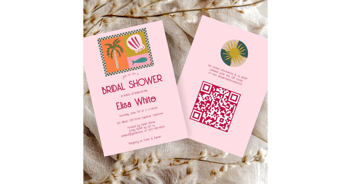 Seaside Soiree Bridal Shower Modern Cute CUSTOM QR Invitation | Zazzle