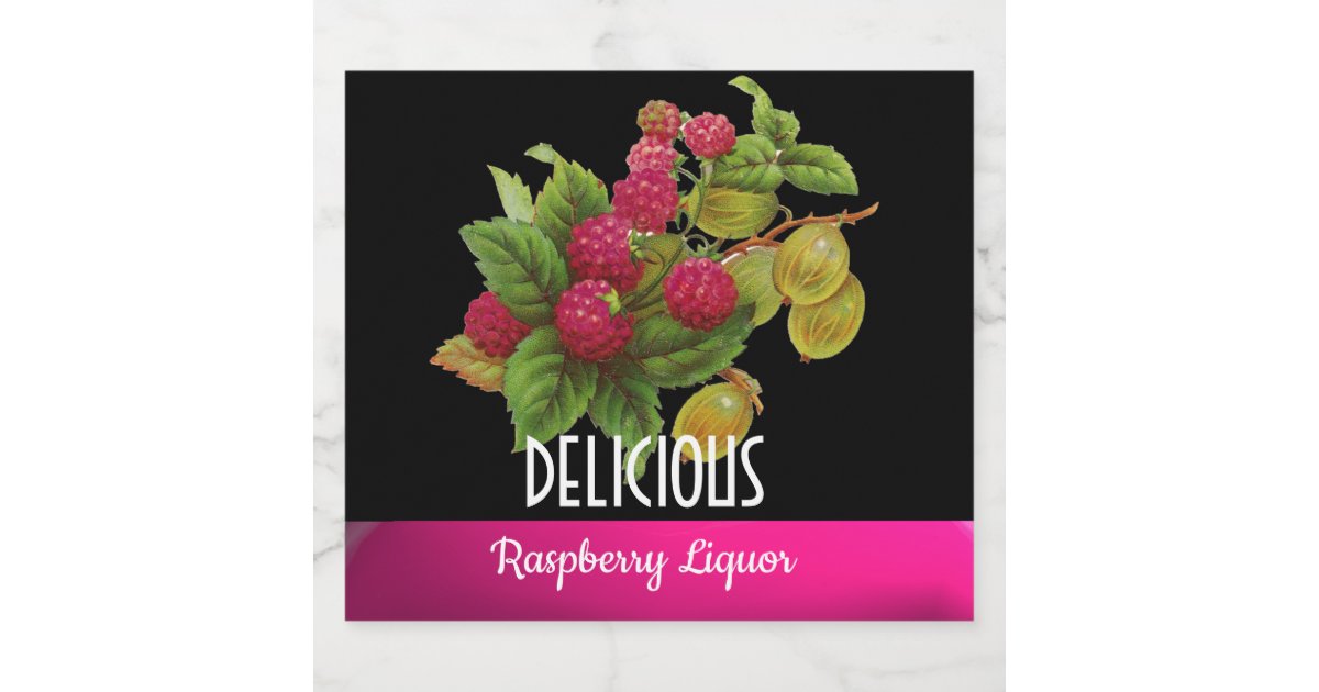 SEASON'S FRUITS, RASPBERRIES Raspberry Liqueur Liquor Bottle Label | Zazzle