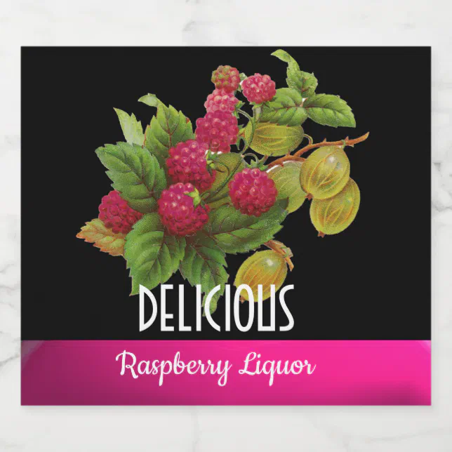 SEASON'S FRUITS, RASPBERRIES Raspberry Liqueur Liquor Bottle Label | Zazzle