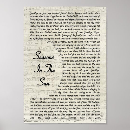Seasons In The Sun Song Lyric Vintage Script Print | Zazzle.co.uk