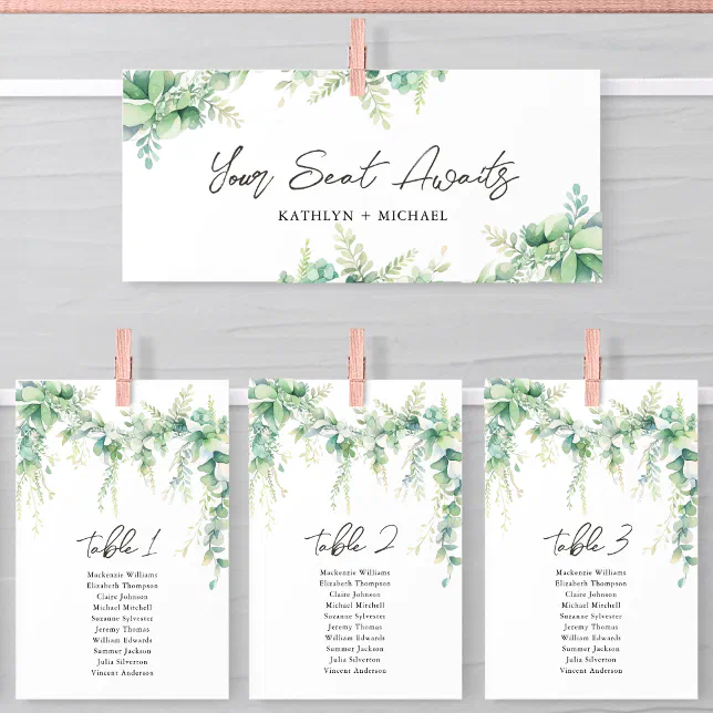 Seating Chart Header Eucalyptus Greenery Card | Zazzle