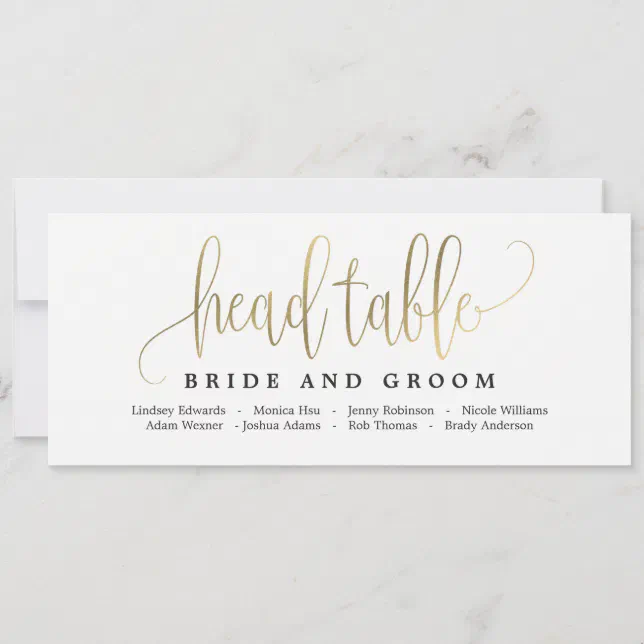 Seating Plan Head Table Card - Lovely Calligraphy | Zazzle