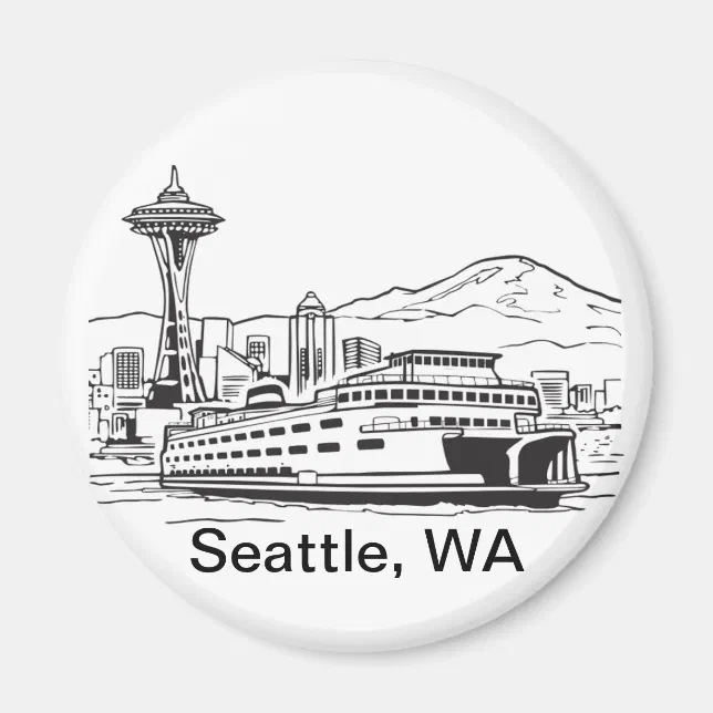 Seattle Ferry & Skyline Line Art Washington State Magnet | Zazzle