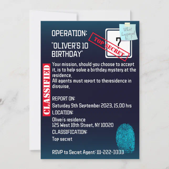 Secret agent Detective Spy Mystery Party Invitation | Zazzle