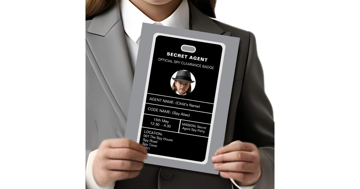 Secret Agent Spy Party identity badge Invitation | Zazzle