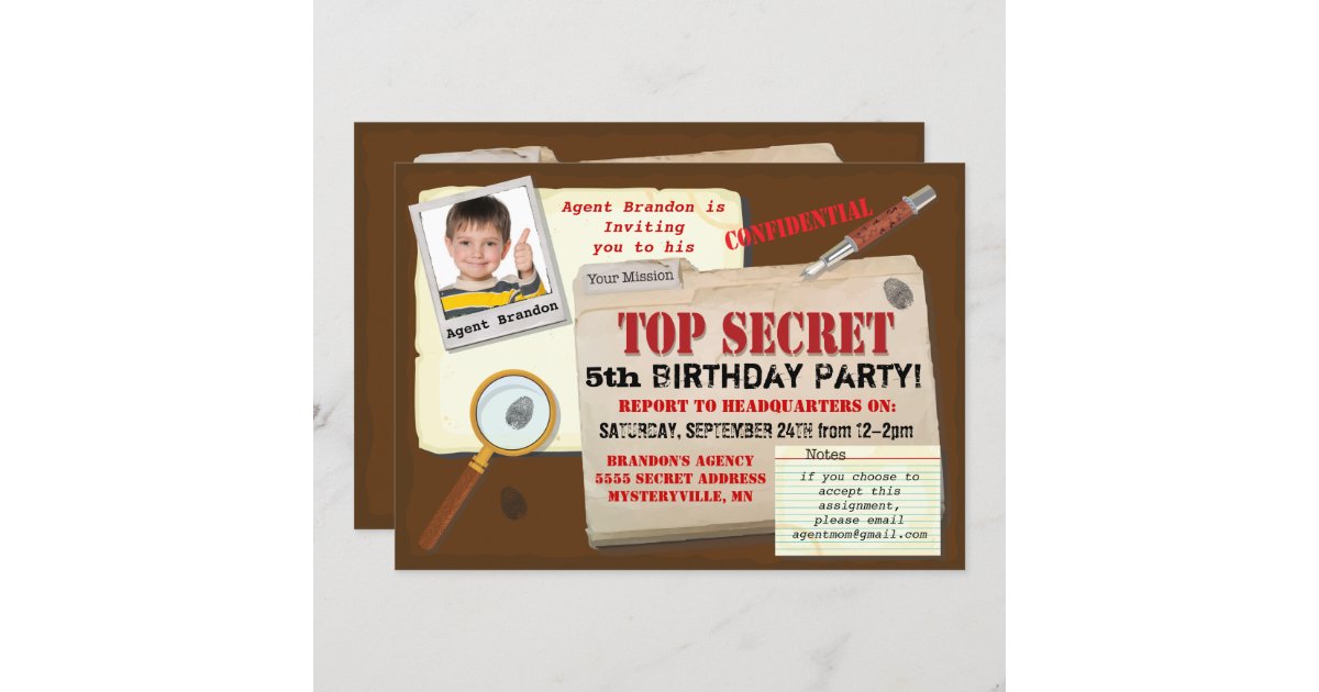 Secret Agent Spy Top Secret Birthday Party Invite | Zazzle