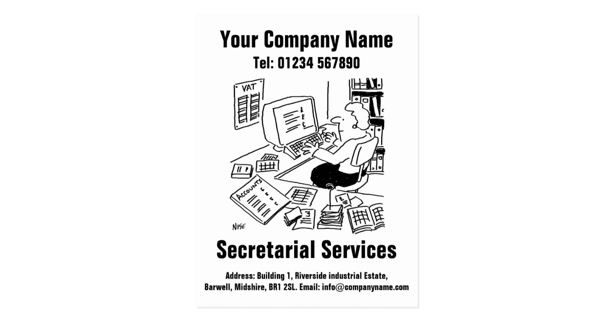 Secretarial Services Cartoon Design to Personalise Postcard | Zazzle.co.uk