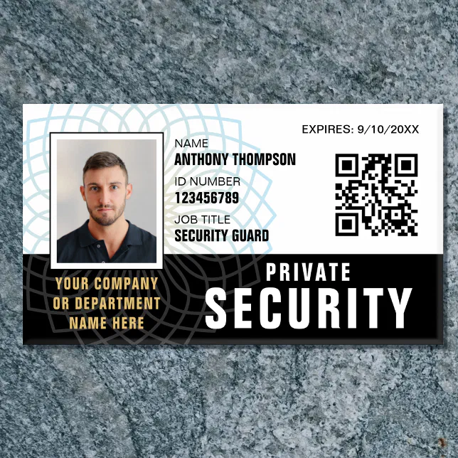 Security Guard ID Photo Name QR Black Tag Badge | Zazzle