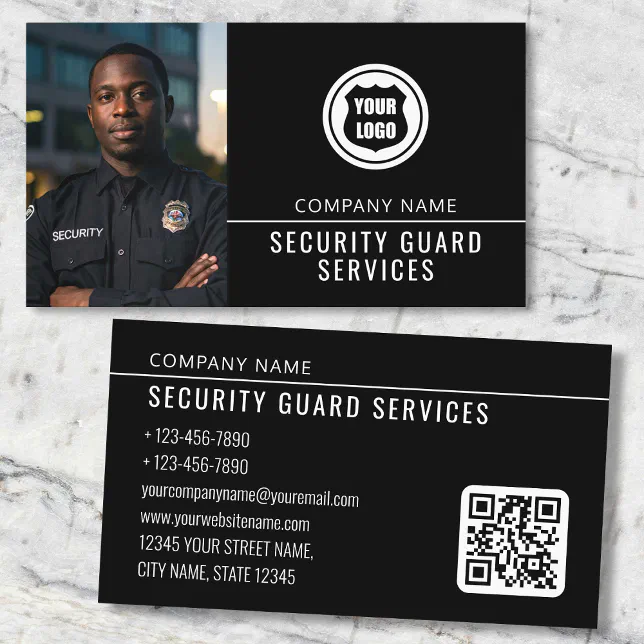 Security Guard Services Modern Photo Logo QR Code Business Card | Zazzle