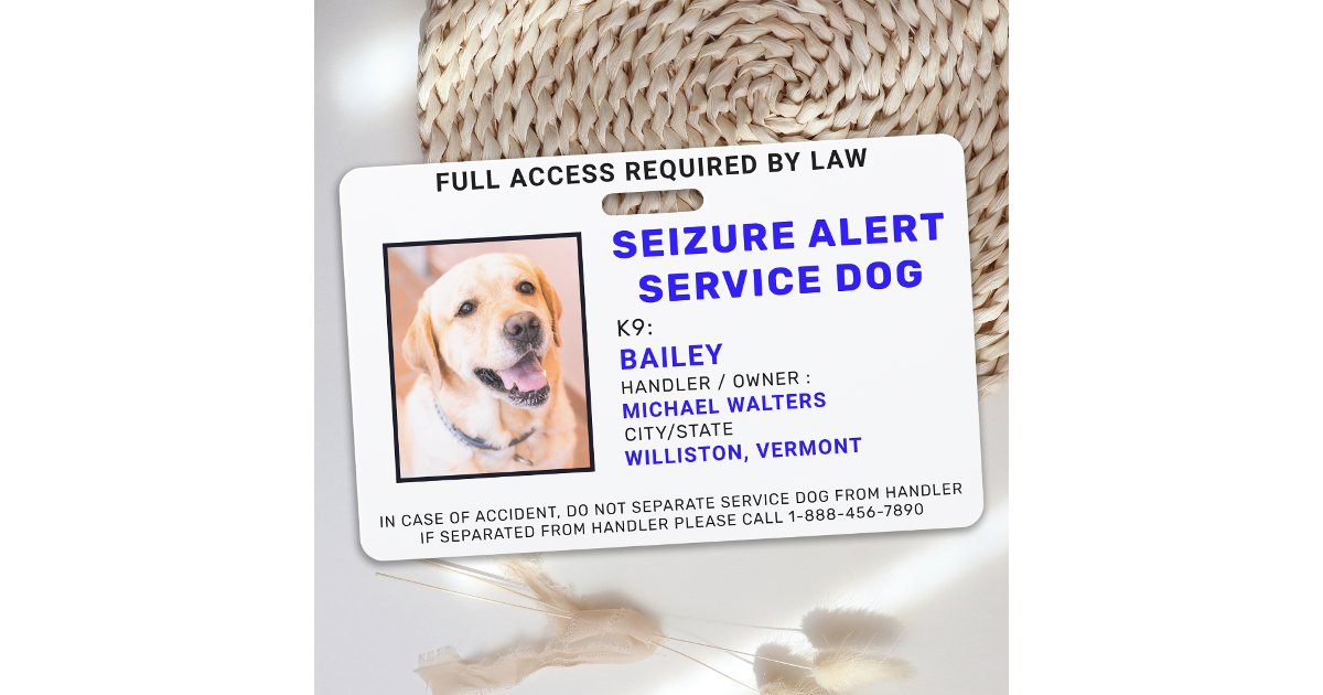 Seizure Alert Service Dog Photo ID Badge | Zazzle