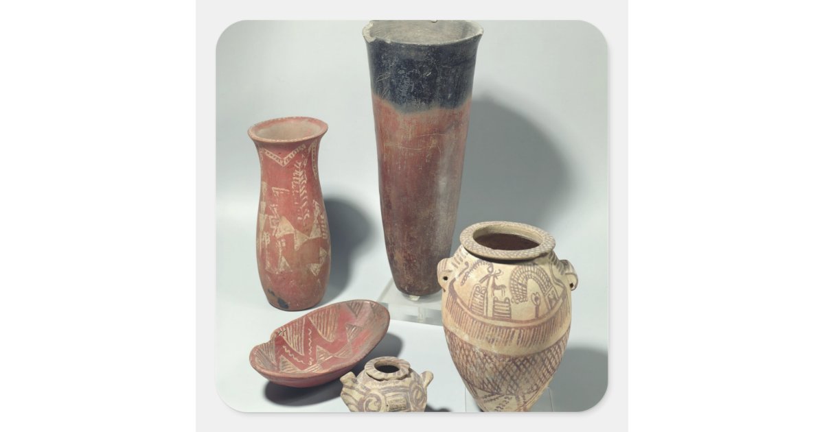 Selection of vases, Naqada I/II Period, 4000-3100 Square Sticker | Zazzle