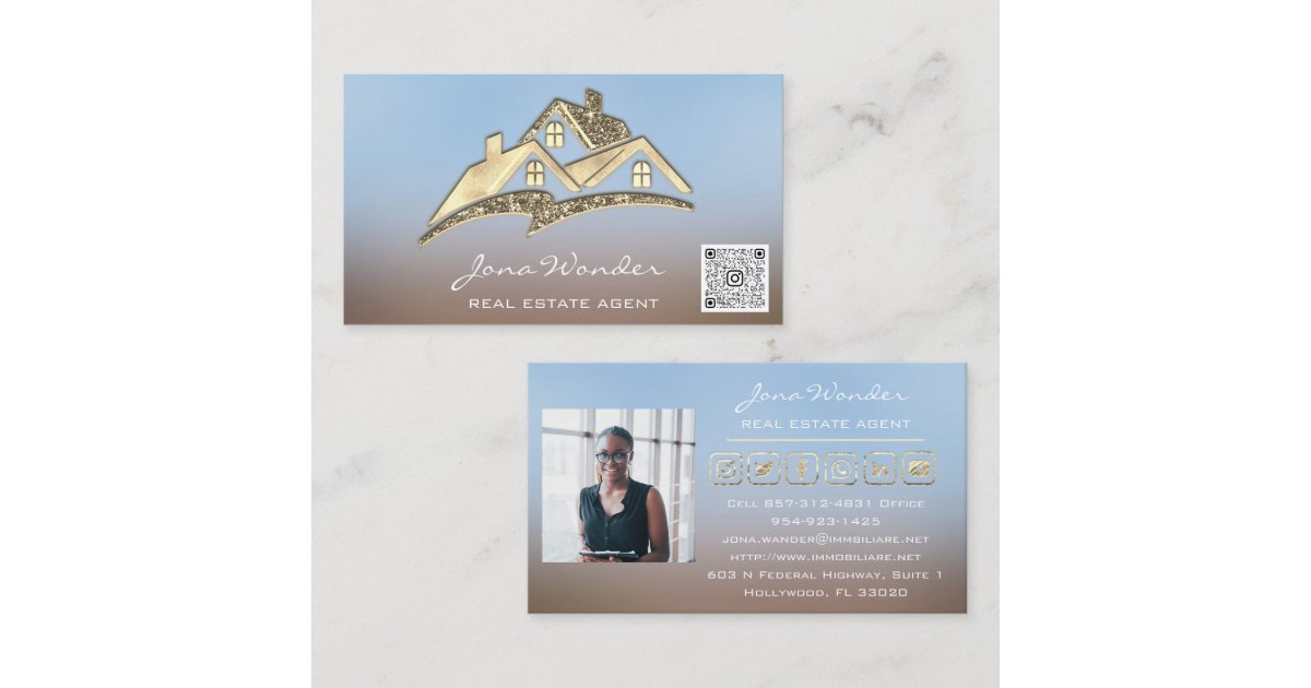 Sell House Social Media Logo Gold Photo QR CODE Bu Business Card | Zazzle