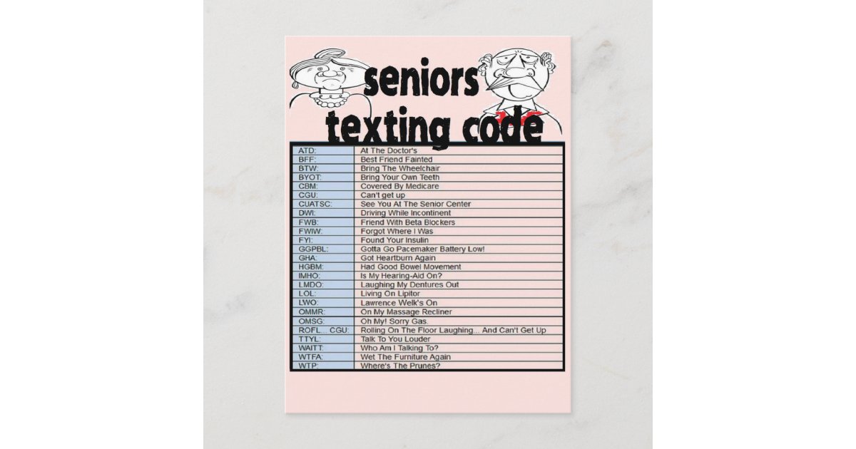 Senior Texting Code Postcard | Zazzle
