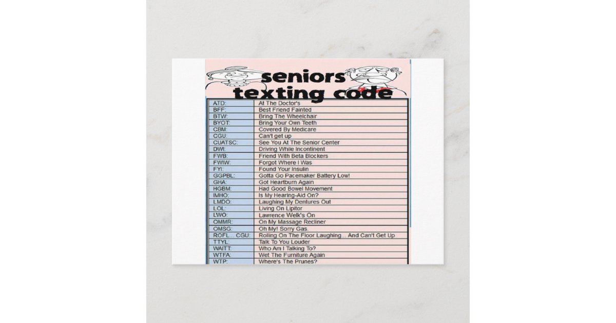 Senior Texting Code Postcard | Zazzle