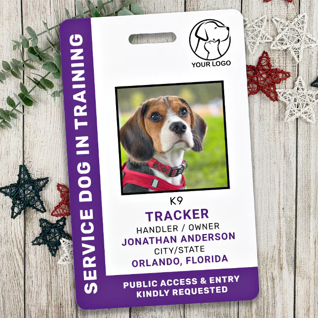 Service Dog In Training Custom Logo Photo ID ID Badge | Zazzle