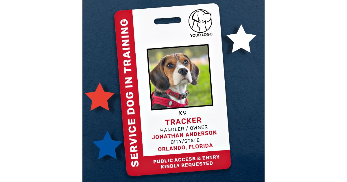 Service Dog In Training ID Custom Logo Photo Badge | Zazzle
