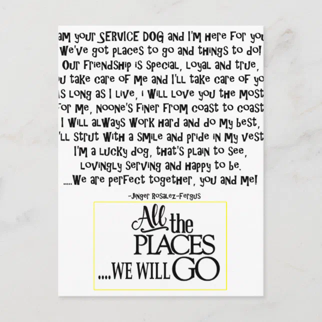Service dog poem FNL BACK yellow Postcard | Zazzle