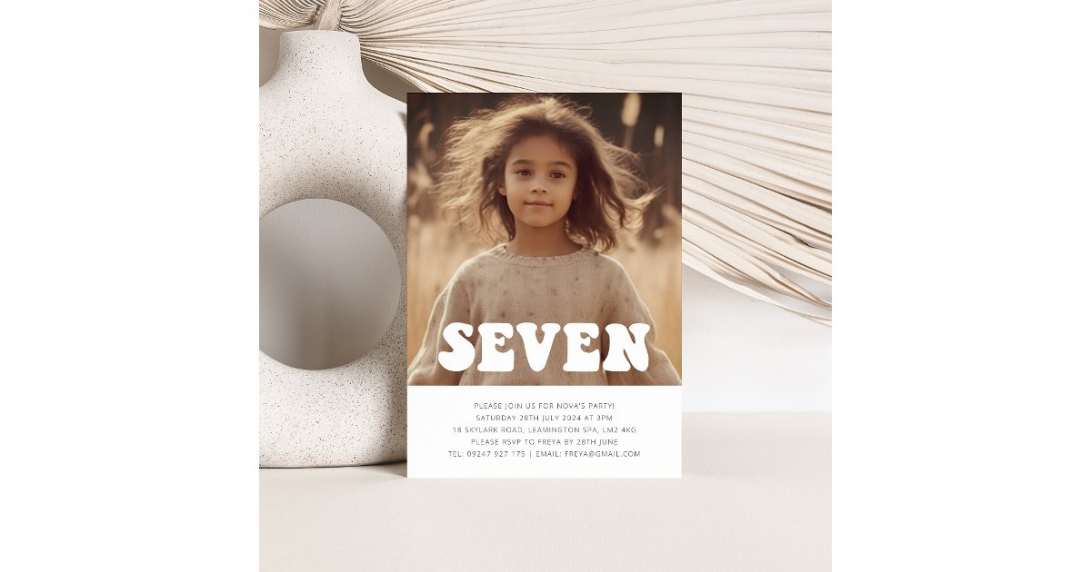 Seven - Groovy Photo Birthday Invitation | Zazzle