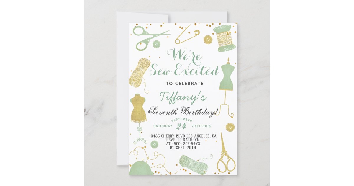 Sew Excited Sewing Birthday Invitation | Zazzle