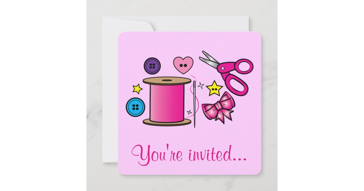 Sewing Crafts Birthday Party Invitation | Zazzle