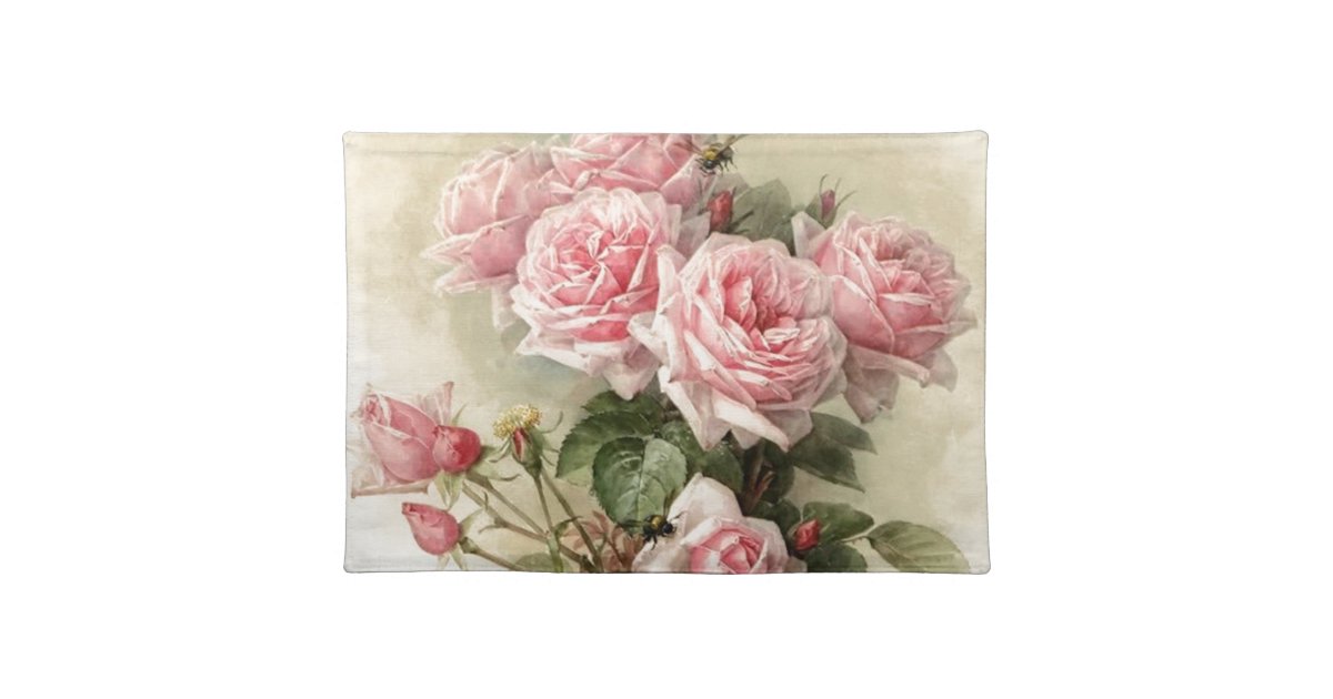 Shabby Chic Pink Victorian Roses Placemat | Zazzle