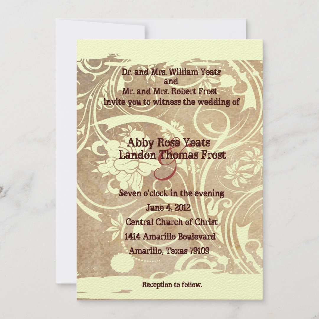 Shabby Parchment Wedding Invitation | Zazzle