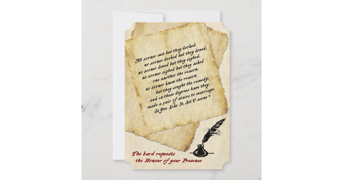 Shakespeare Love Quotations Wedding Invitation | Zazzle