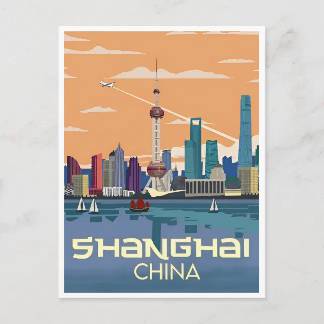 Shanghai,China Vintage Chinese Travel city skyline Postcard | Zazzle