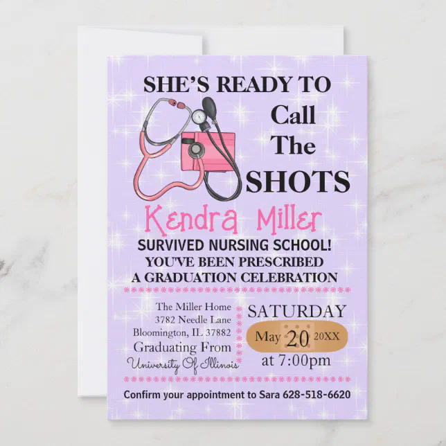 She’s Ready To Call The Shots Nursing Graduation Invitation | Zazzle