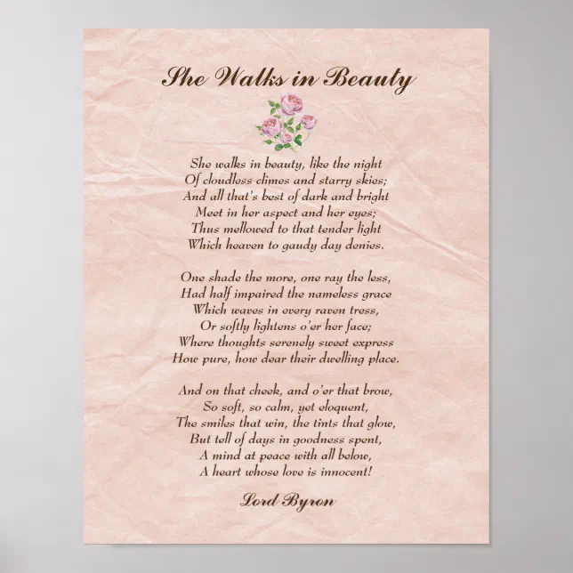 She Walks in Beauty Lord Byron Love Poem Poster | Zazzle