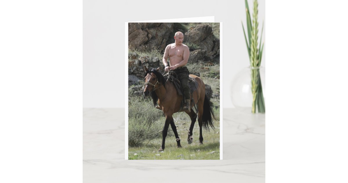 Shirtless Putin Rides a Horse Card | Zazzle