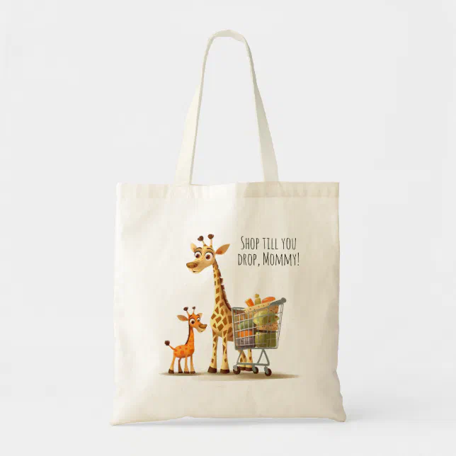 Shopping with Giraffe | Animal Print | Cartoon Tote Bag | Zazzle