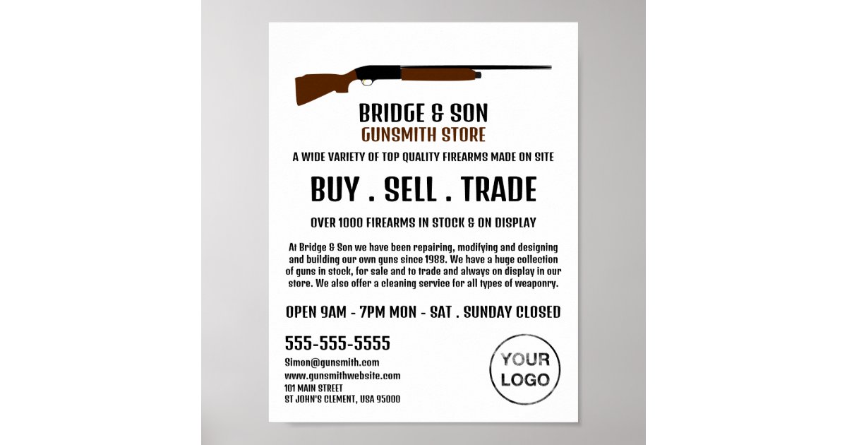 Shotgun Design, Gunsmith, Gunstore Advertising Poster | Zazzle