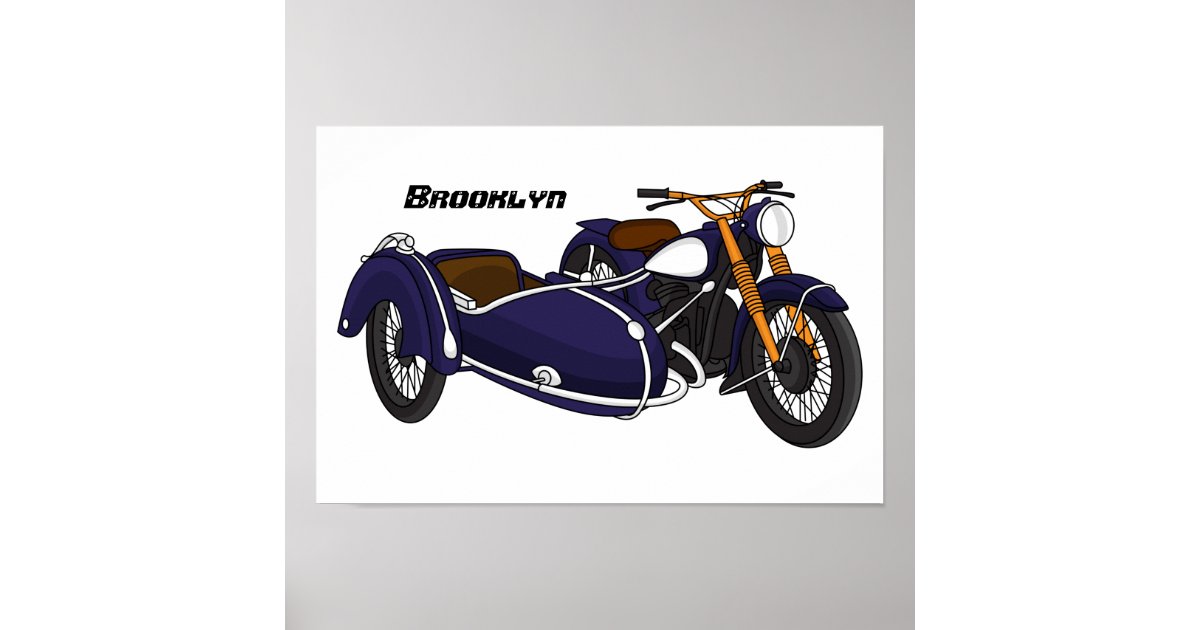Sidecar purple motorcycle illustration poster | Zazzle