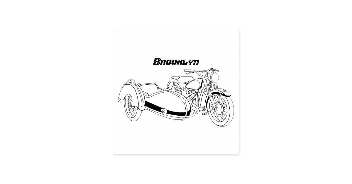 Sidecar purple motorcycle illustration rubber stamp | Zazzle