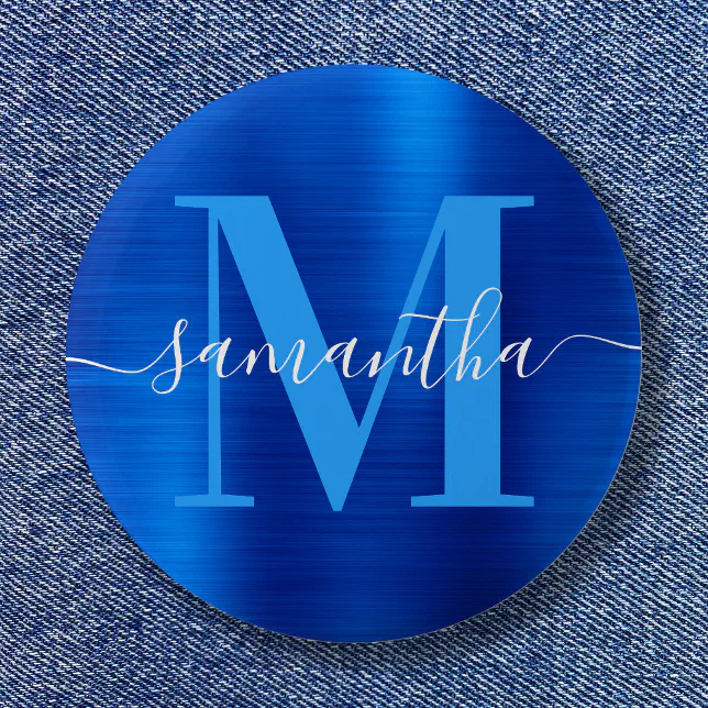 Signature Monogram Royal Blue Foil 6 Cm Round Badge | Zazzle