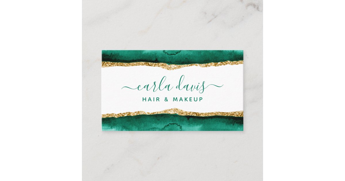Signature Script Emerald Green And Gold Watercolor Business Card | Zazzle