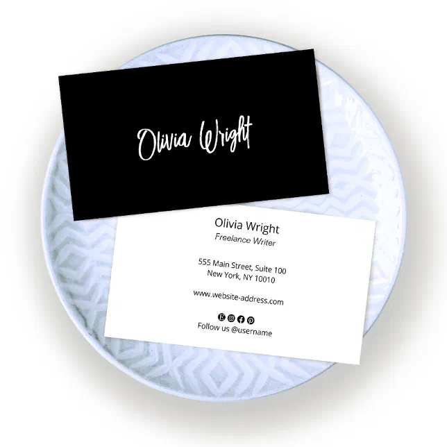 Signature Script, Modern Black Professional Bus Business Card | Zazzle
