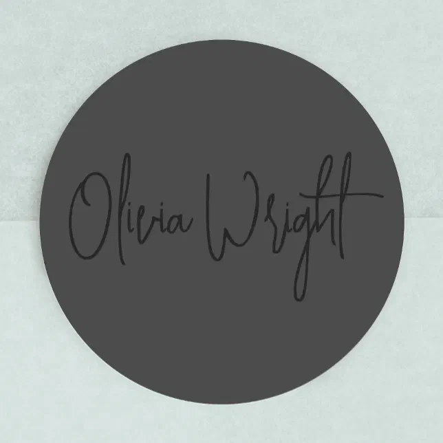 Signature Script, Professional Black on Black Classic Round Sticker ...