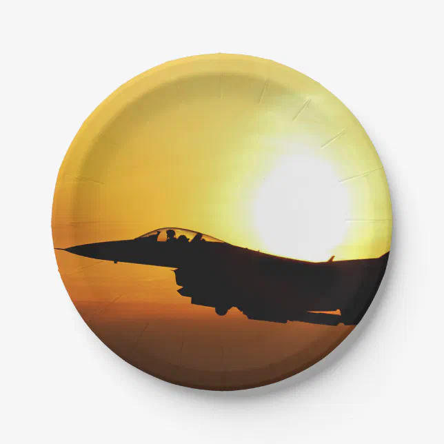 Silhouette military jet fighter paper plate | Zazzle