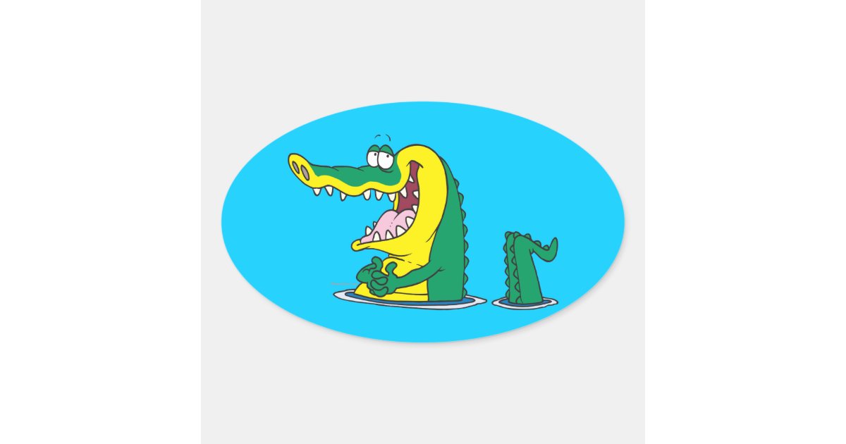 silly alligator crocodile cartoon character oval sticker | Zazzle