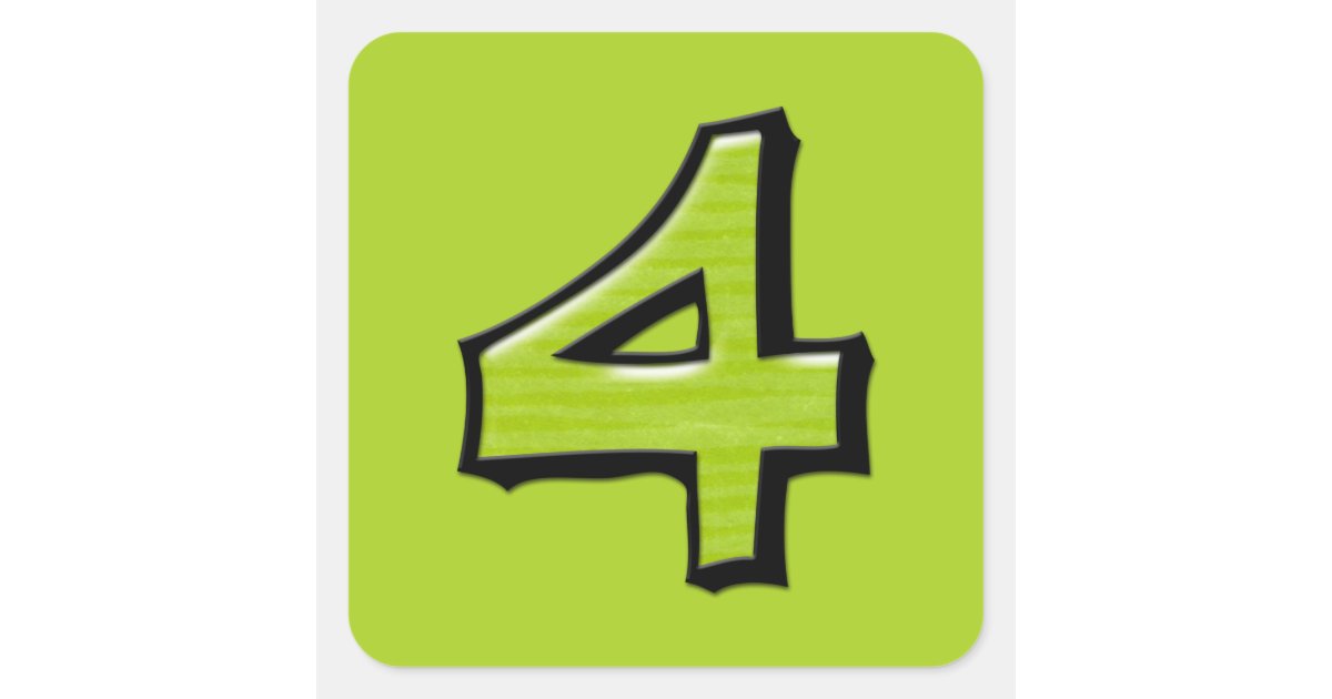 Silly Number 4 green Square Sticker | Zazzle