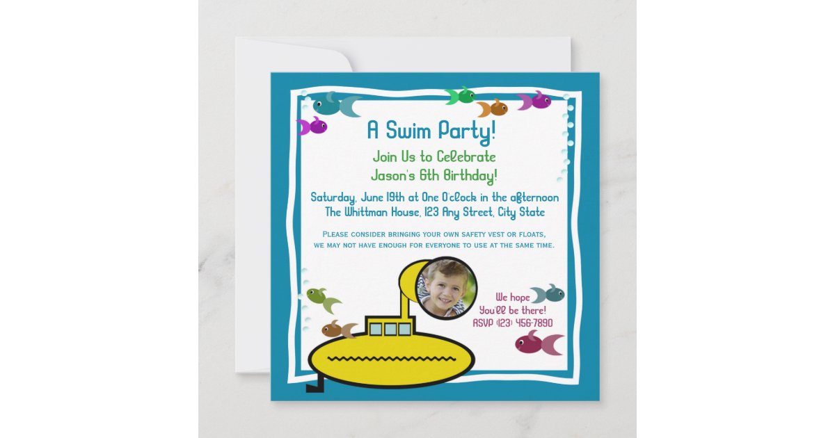 Silly Sub Aquarium Swim Birthday Invitation | Zazzle