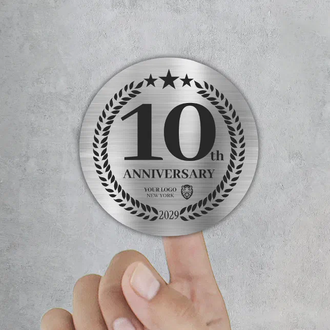 Silver 10th Anniversary Business Logo Sticker | Zazzle