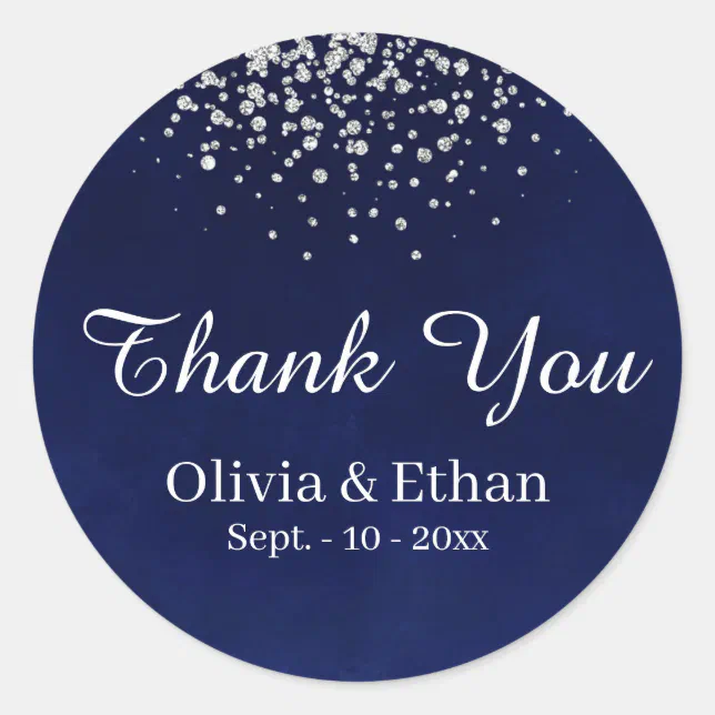 Silver Confetti on Royal Blue Classic Round Sticker | Zazzle