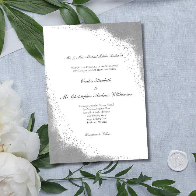 Silver Grey Border Minimalist Modern Wedding Invitation | Zazzle