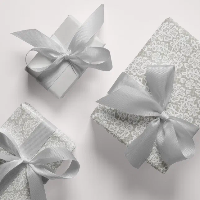 Silver Grey Lace Wedding Wrapping Paper Sheet | Zazzle