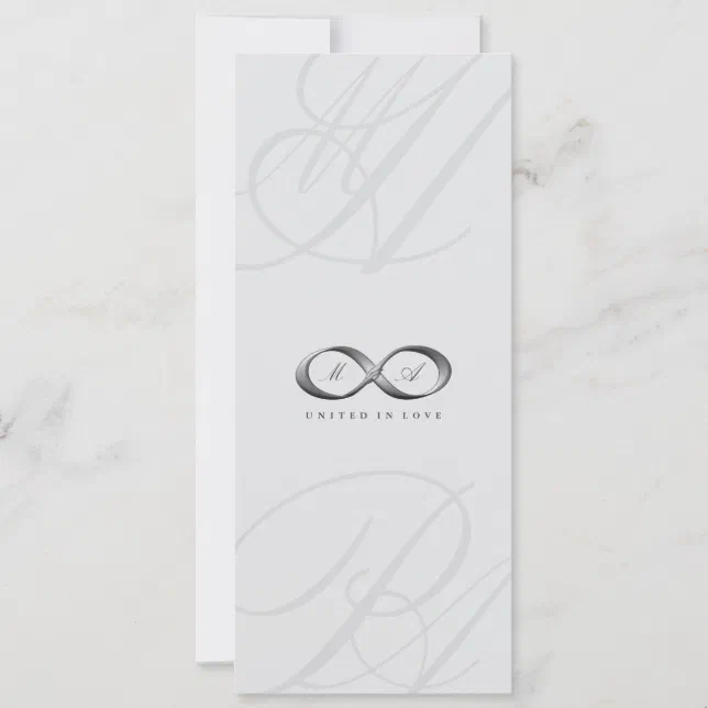 Silver Infinity Hand Clasp Couple Monogram Wedding Invitation | Zazzle