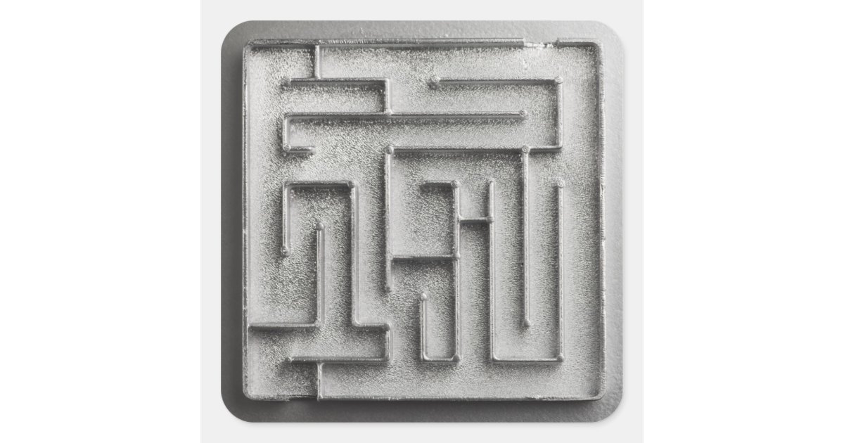 Silver maze square sticker | Zazzle